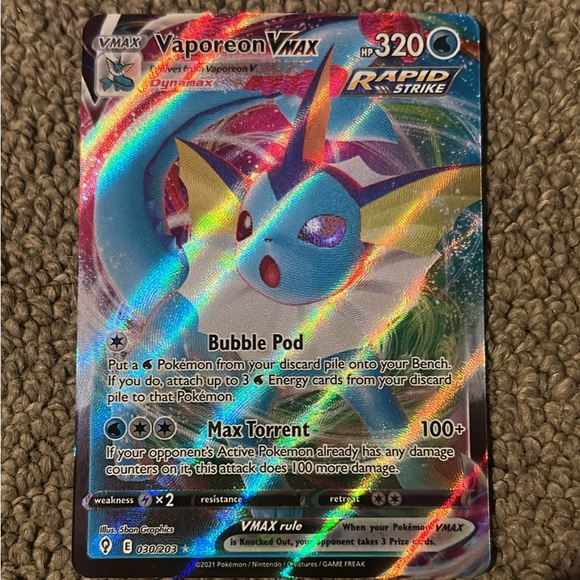 Pokemon | Other | Pokemon Vaporeon Vmax Card Blue And Yellow | Poshmark
